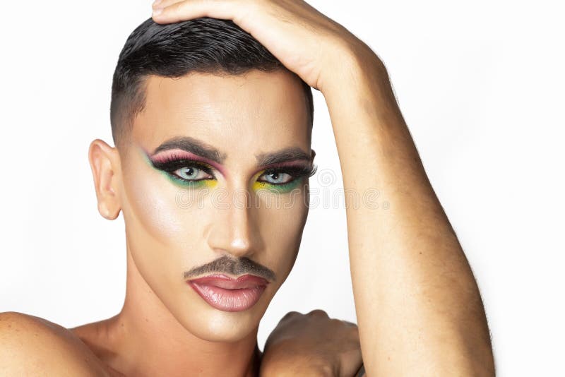 Man with Mustache and Glamorous Makeup Stock Image - Image of closeup ...