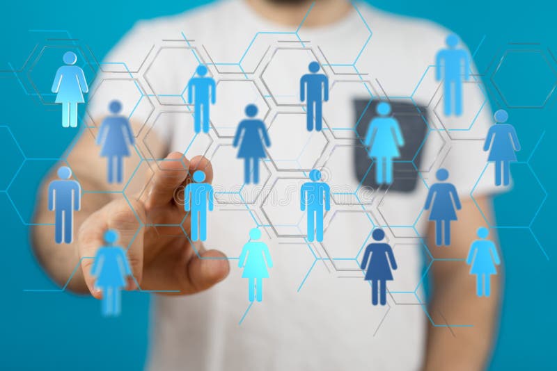 Closeup of a Man Pointing at a 3d Rendering of Human Figures Stock ...