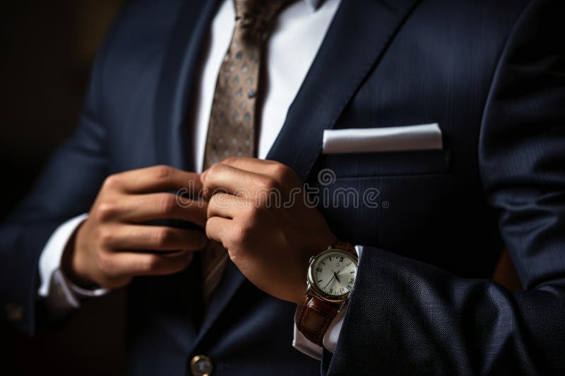 Closeup Man& X27;s Arm Wearing Suit, Adjusting Cufflinks Using Hands ...