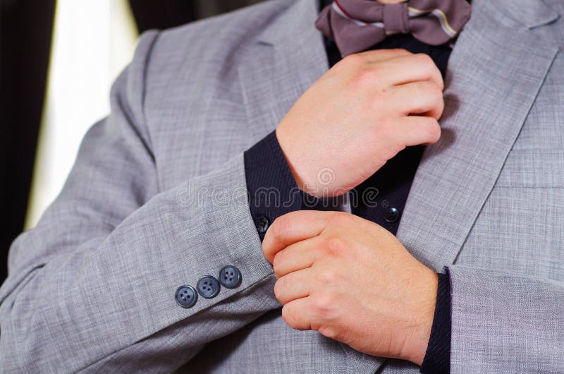 Closeup Man S Arm Wearing Suit, Adjusting Cufflinks Using Hands, Men ...
