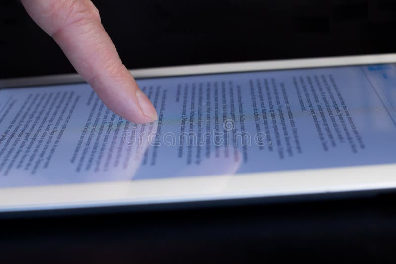 Closeup Scrolling Finger Touching Tablet Stock Photo - Image of outside ...