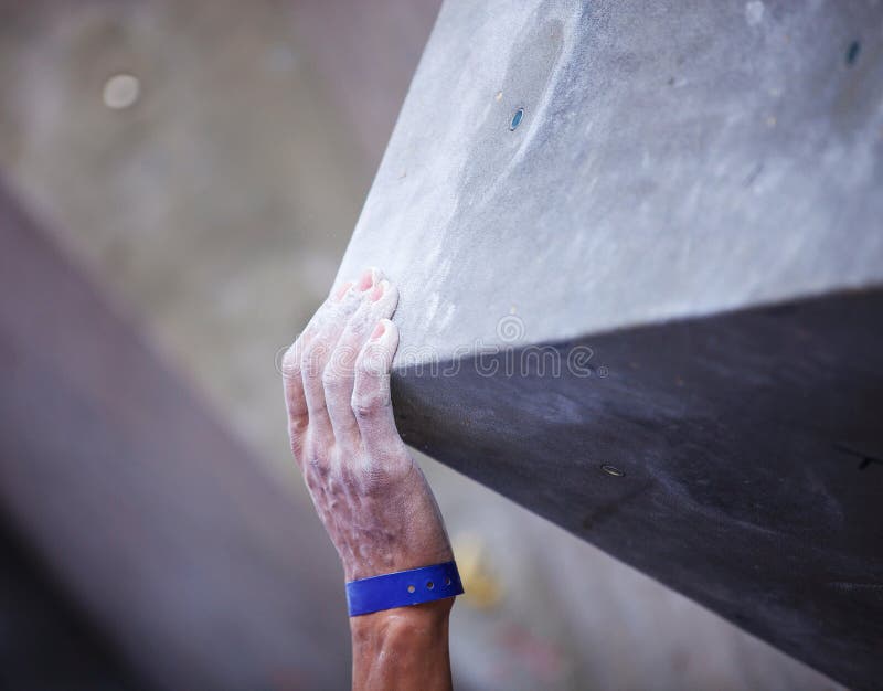 Closeup of Man S Hand on Handhold on Artificial Climbing Wall Stock ...