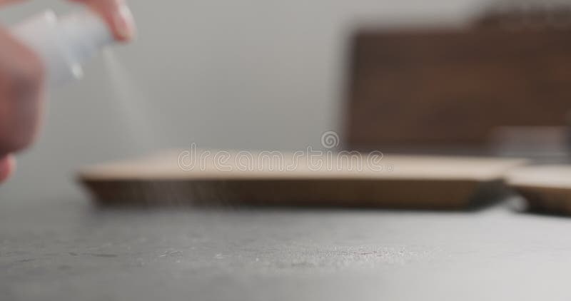 Closeup Man Sanitizing Concrete Countertop Stock Image - Image of ...