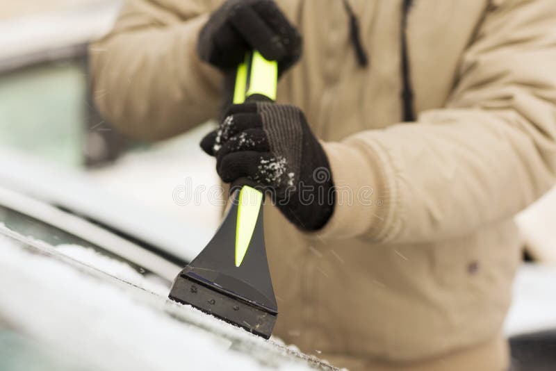 Closeup of Man Scraping Ice from Car Stock Image - Image of male ...