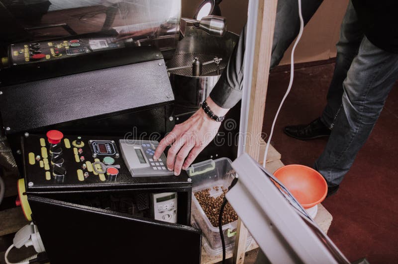 Closeup of a Man Setting Up a Coffee Machine Stock Image - Image of ...