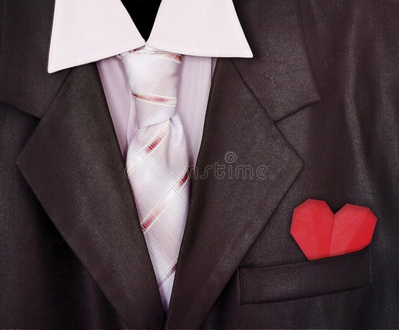 Closeup Man Suit with Red Paper Heart Stock Image - Image of elegant ...