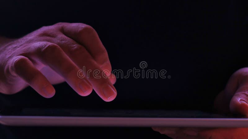 Closeup of Man Using Tablet Device Stock Photo - Image of hands ...