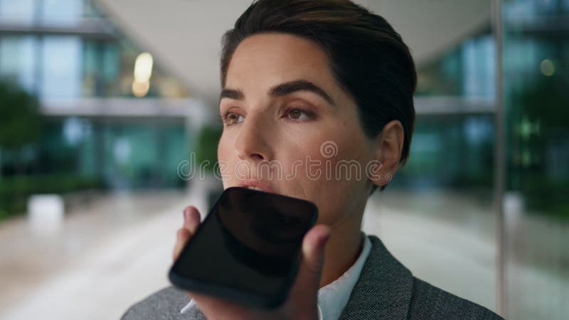 Closeup Manager Recording Audio Message. Serious Executive Using Mobile ...