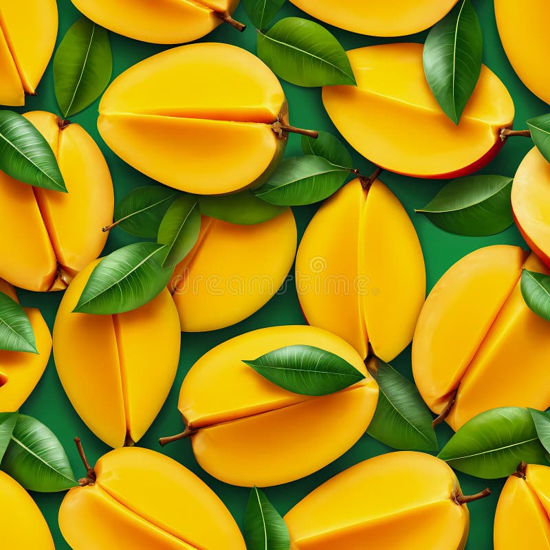 Closeup of Mangoes with Fruit Slice Abstract Background, Sharp Detailed ...