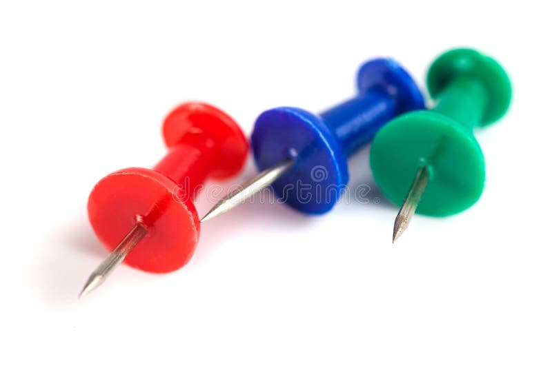 Closeup of Many Colored Thumbtacks on White Stock Image - Image of ...