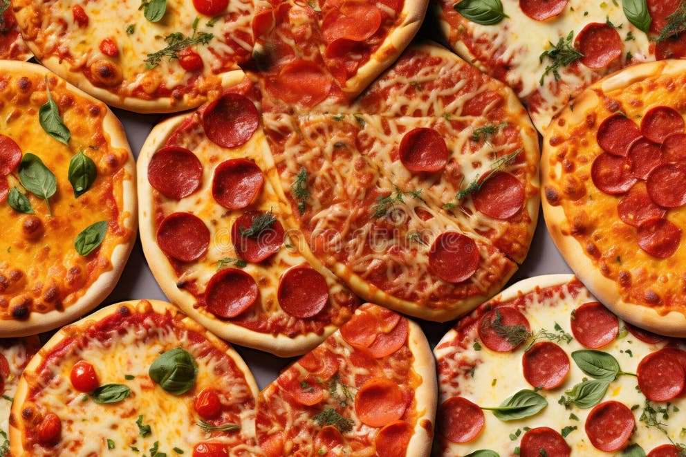 Closeup of Many Mixed Pizzas, Top View, Seamless Pattern. Generative Ai ...