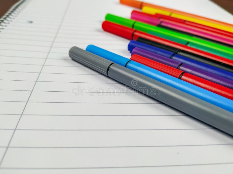 Closeup of Many Pens with Different Colors Laying on the Top of the ...