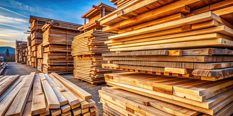 Closeup of a Massive Lumber Stack Raw Timber and Construction Materials ...