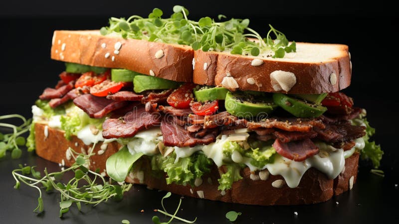 Closeup Meat and Vegetables Gourmet Sandwich Isolated on White Stock ...