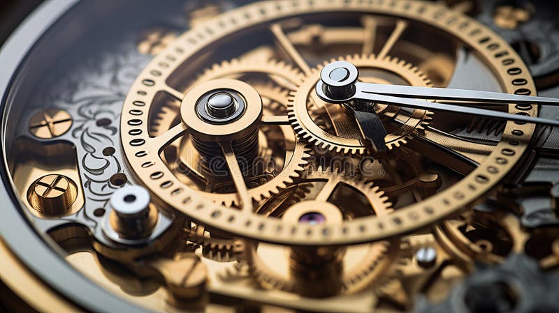 A Closeup of a Mechanical Clock with Gears Exposed Stock Illustration ...