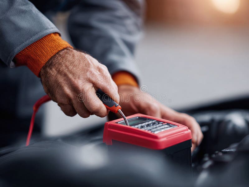 Closeup of Mechanics Hands Using Multimeter on Engine. Concept ...