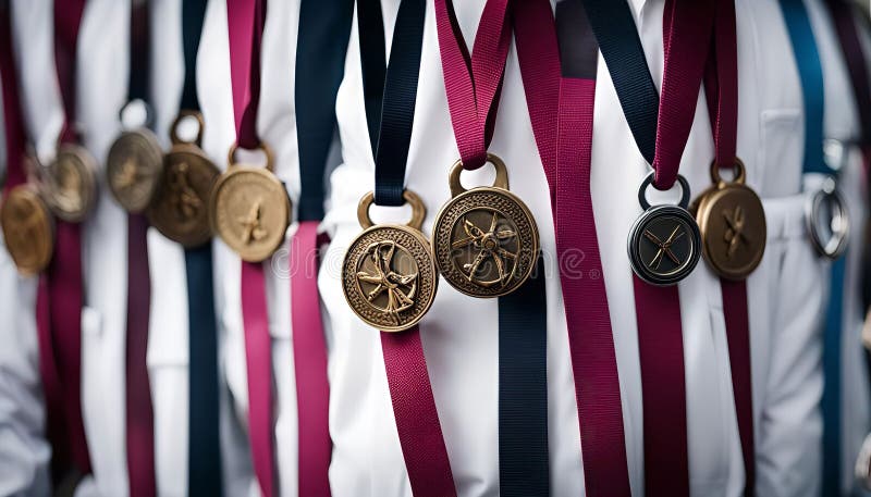 Closeup of Medals Worn by a Group of People Stock Illustration ...