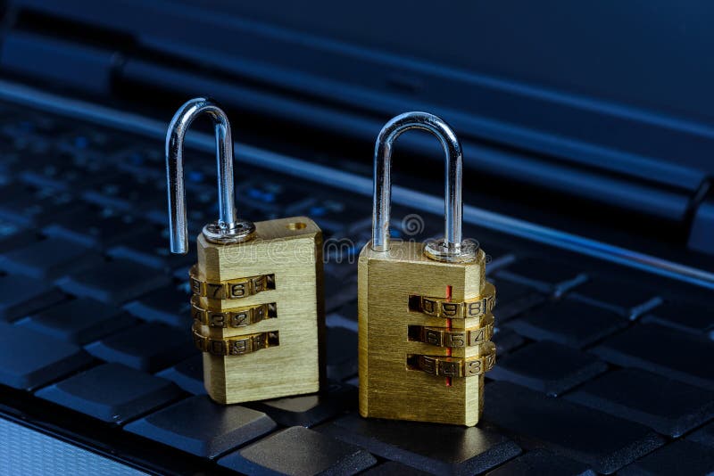 Metal Security Lock with Password on Computer Keyboard Stock Image ...