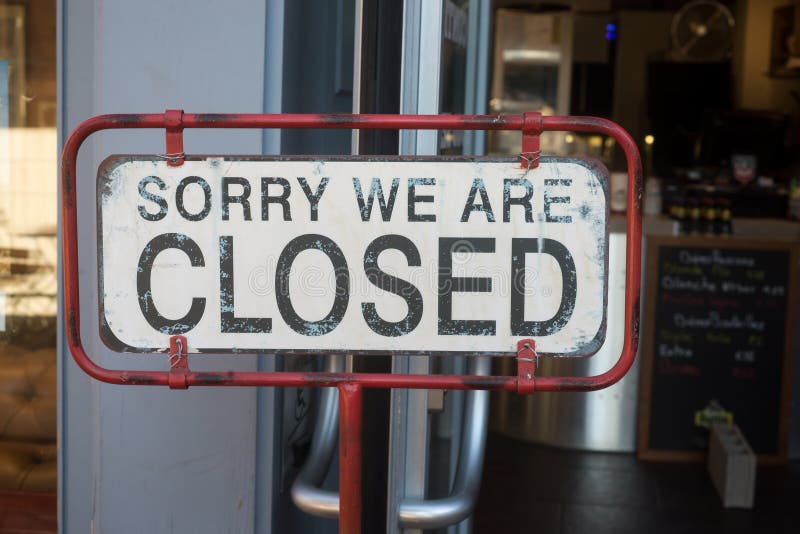 Metallic Panel on Store Front : Sorry we are Closed Stock Photo - Image ...