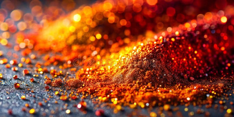 Closeup Metallic Pigment Dust Sparkling in Orange and Red Stock ...