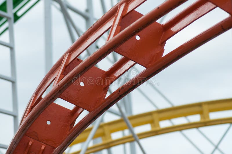 Metallic Roller Coaster Rail in a Attraction Park Stock Image - Image ...