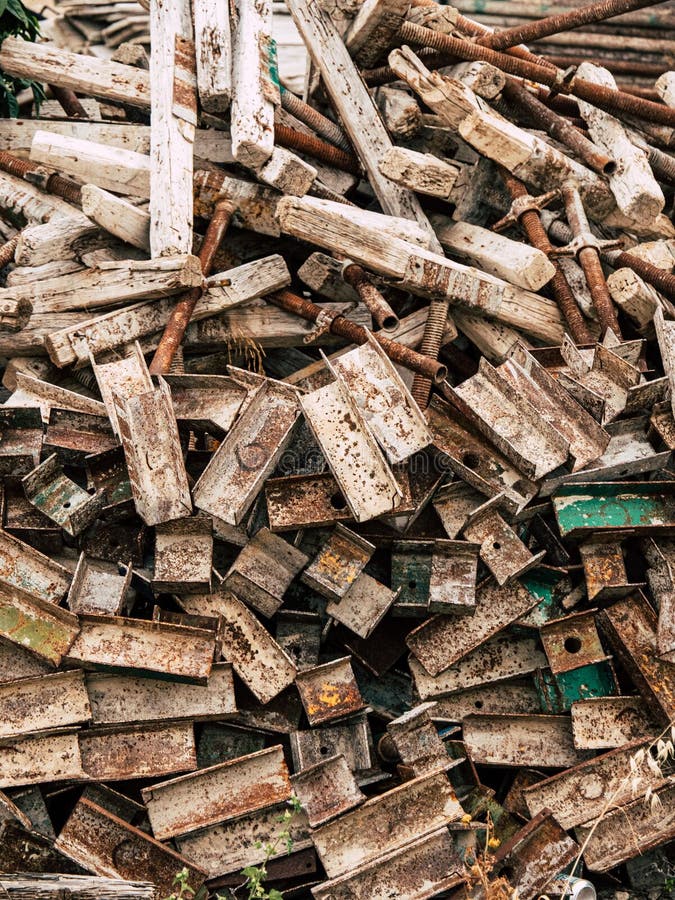 Closeup of Metals and Woods on a Ground Stock Image - Image of metal ...