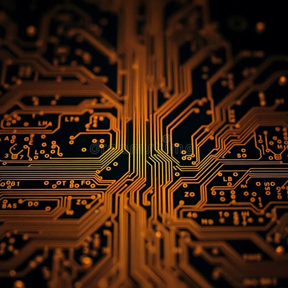 Closeup of a Microchip with Illuminated Circuits and Data Transfer ...