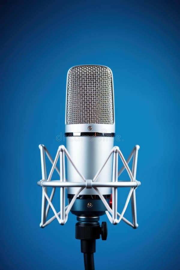 CloseUp of a Microphone on a Blue Background Stock Image - Image of ...