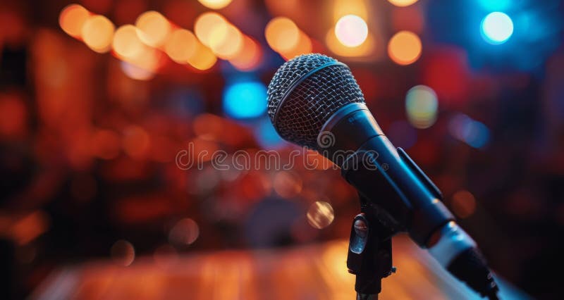 Closeup of Microphone Held by Performer on Stage in Front of Crowd ...