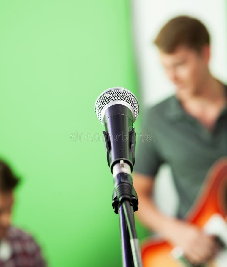 Closeup of Microphone in Recording Studio Stock Image - Image of ...