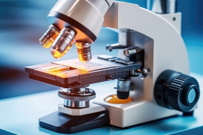 Closeup Microscope Data Analysis in the Laboratory, Medicine Equipment ...