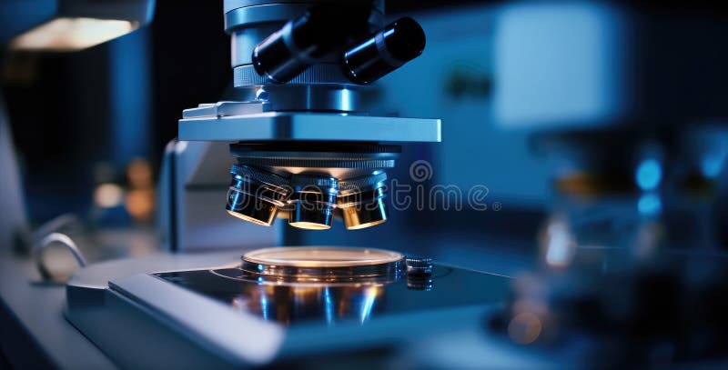 Closeup Microscope Data Analysis in the Laboratory, Medicine Equipment ...