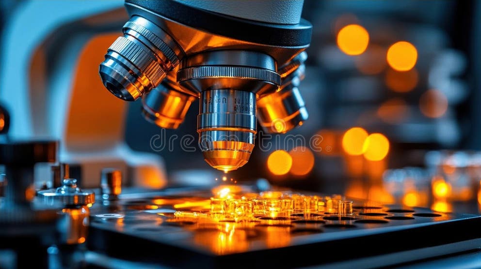 Closeup of a Microscope Focusing on a Sample in a Laboratory Setting ...