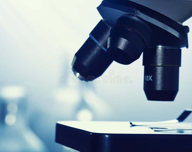 Closeup Microscope at Laboratory Stock Image - Image of horizontal ...
