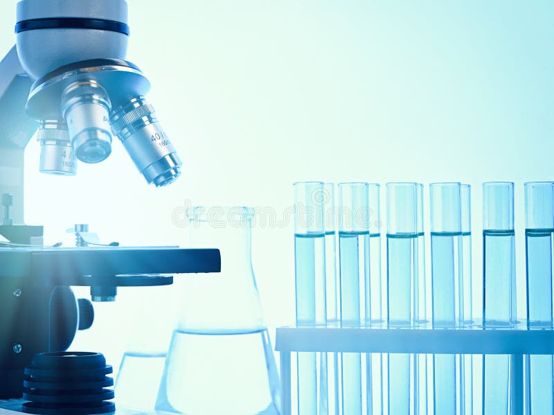 Closeup Microscope with Test Tubes Stock Image - Image of research ...