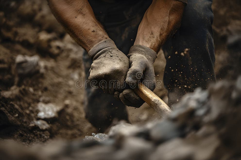 Miner Digging with a Pickaxe, Generative AI Stock Illustration ...