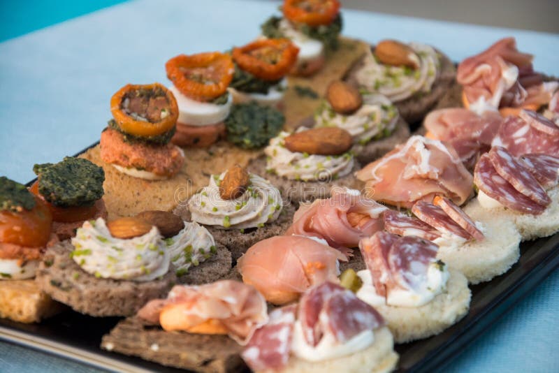 Mini Toasts Assortment at he Buffet Stock Photo - Image of finger ...