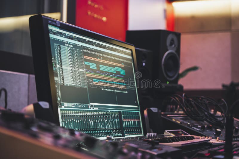 Closeup of Mixing Deck and Monitor Stock Photo - Image of recorder ...