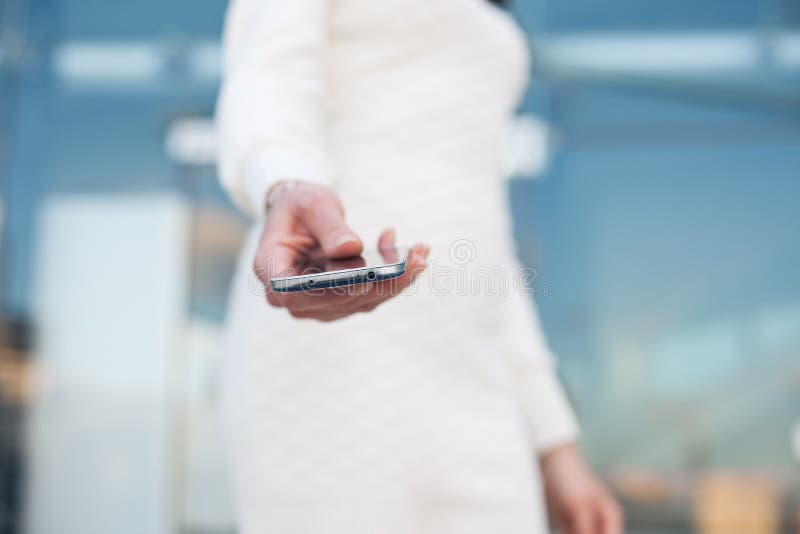 Closeup Mobile Phone in Woman`s Hand Stock Photo - Image of application ...