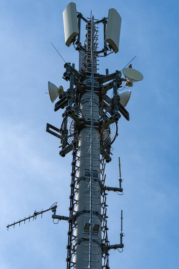 Closeup of Mobile Telecommunication Tower or Cell Tower with Antennae ...