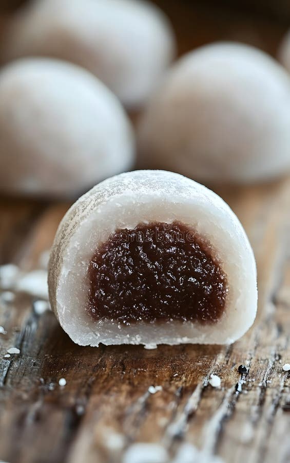 Closeup of a Mochi Ball with a Cut Showing the Red Bean Paste Inside ...