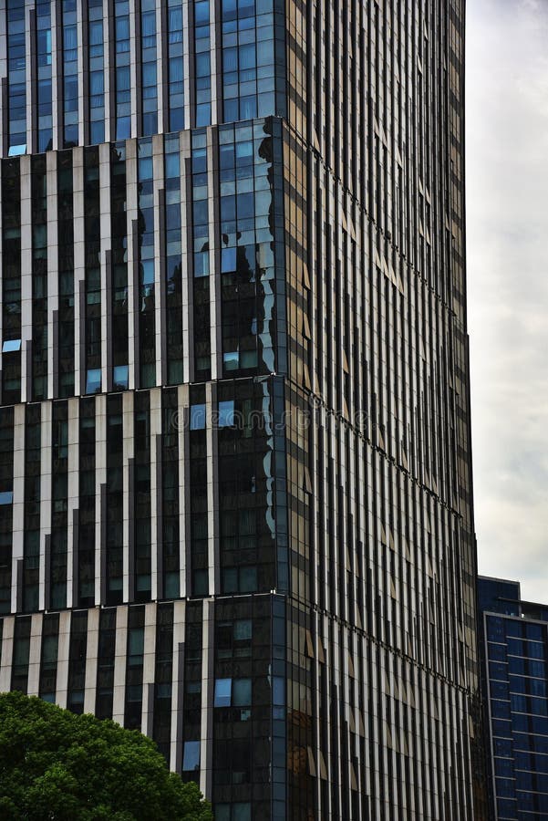 Glass wall of skyscraper stock photo. Image of details - 256638420