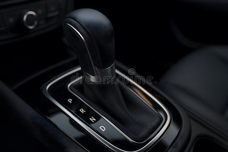 Closeup of Modern Automatic Car Gear Shift Lever with Leather and ...
