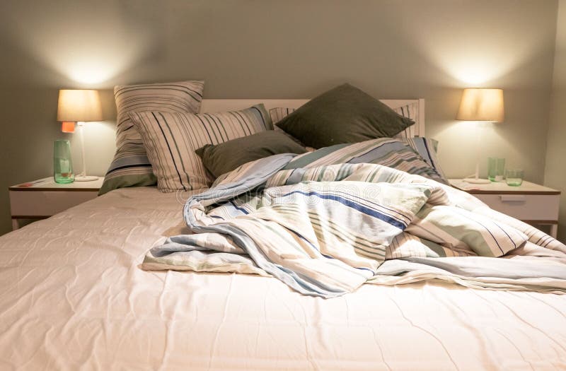 Closeup Modern Bed , Stylish Bedroom Interior Design Stock Photo ...