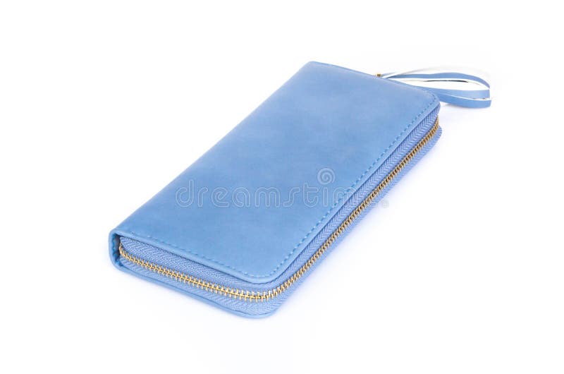 Closeup Modern Blue Color Woman Wallet on White Background Stock Photo ...