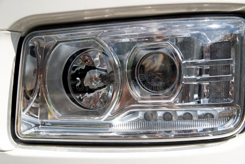 Closeup of Modern Car Lens Headlight on a Truck Stock Photo - Image of ...