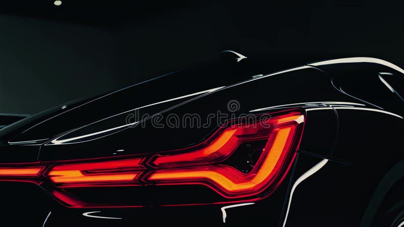 Closeup of Modern Car Taillight Glowing Red at Night Complex Led ...