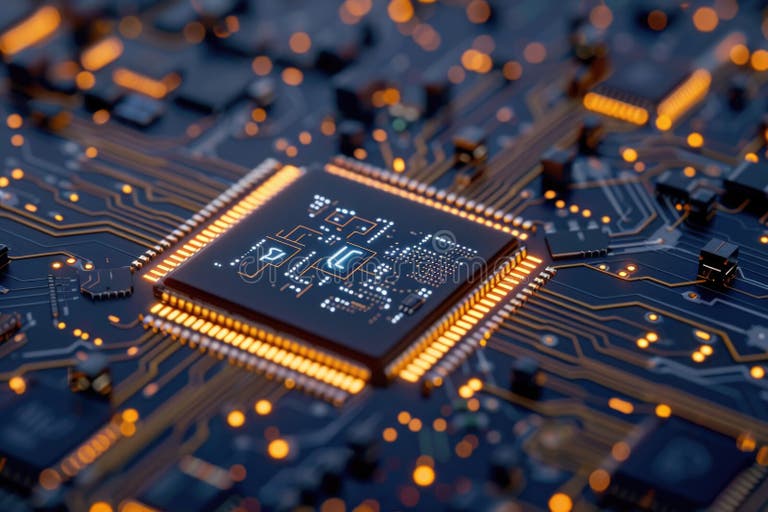Closeup of a Modern CPU Chip with Integrated Circuitry Stock ...