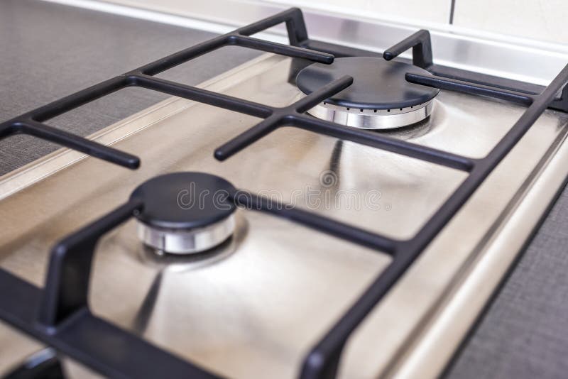 Closeup of Modern Double Burners Split Gas Oven. Stock Image - Image of ...