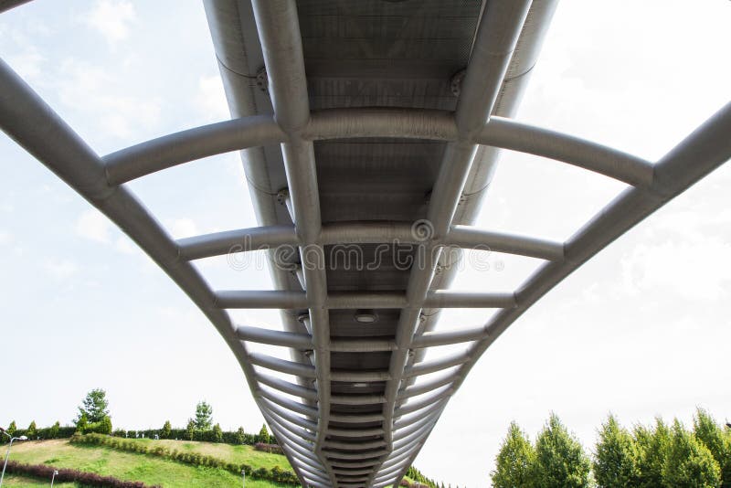 Modern Footbridge with Supporting Arches and Steel Bulkheads Stock ...